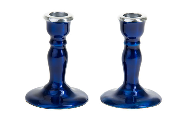 Legacy Judaica. G101-BL Candle Stick Blue Metal